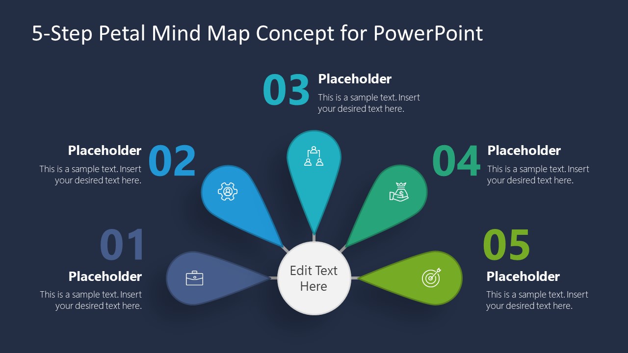 PowerPoint Mind Map Diagram 5 Steps Petals - SlideModel PowerPoint Mind Map Diagram 5 Steps Petals - SlideModel