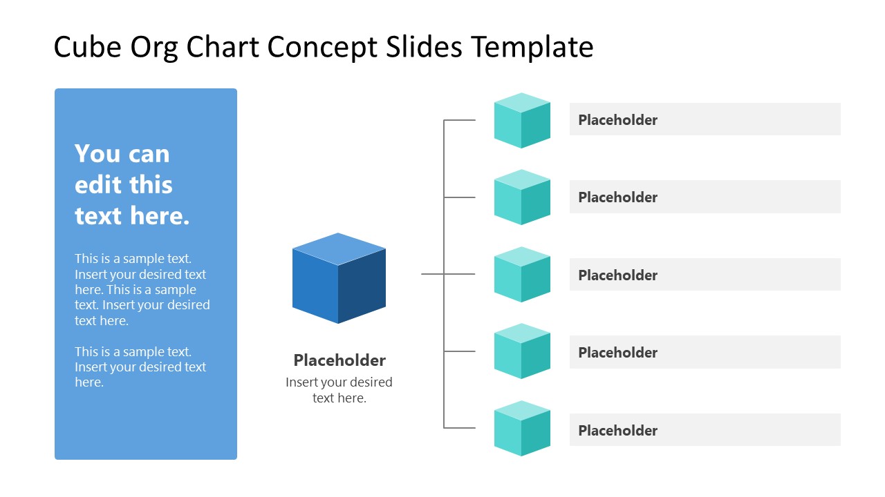 Horizontal Org Chart Template Cube Shapes - SlideModel
