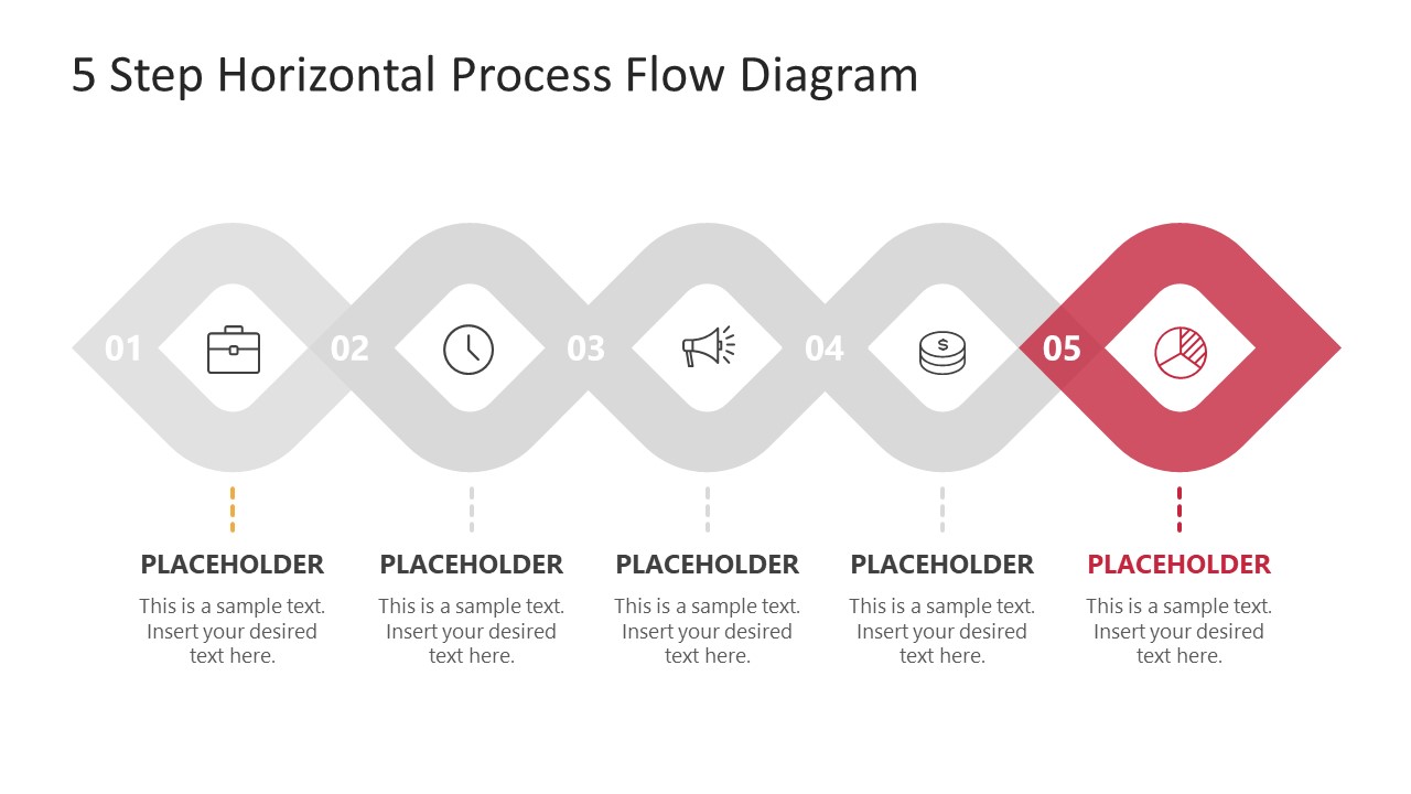 Step 5 Rhombus Horizontal Process Flow Template - SlideModel