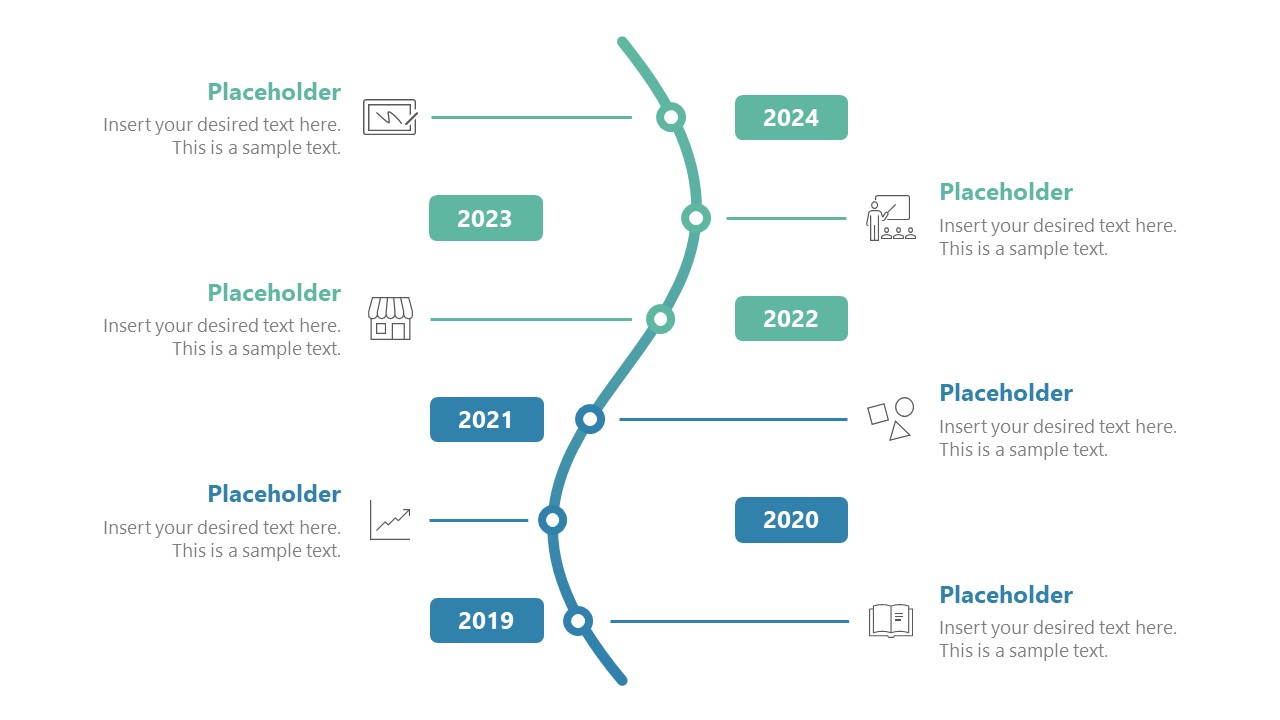 Curved Vertical Timeline Design For PowerPoint SlideModel