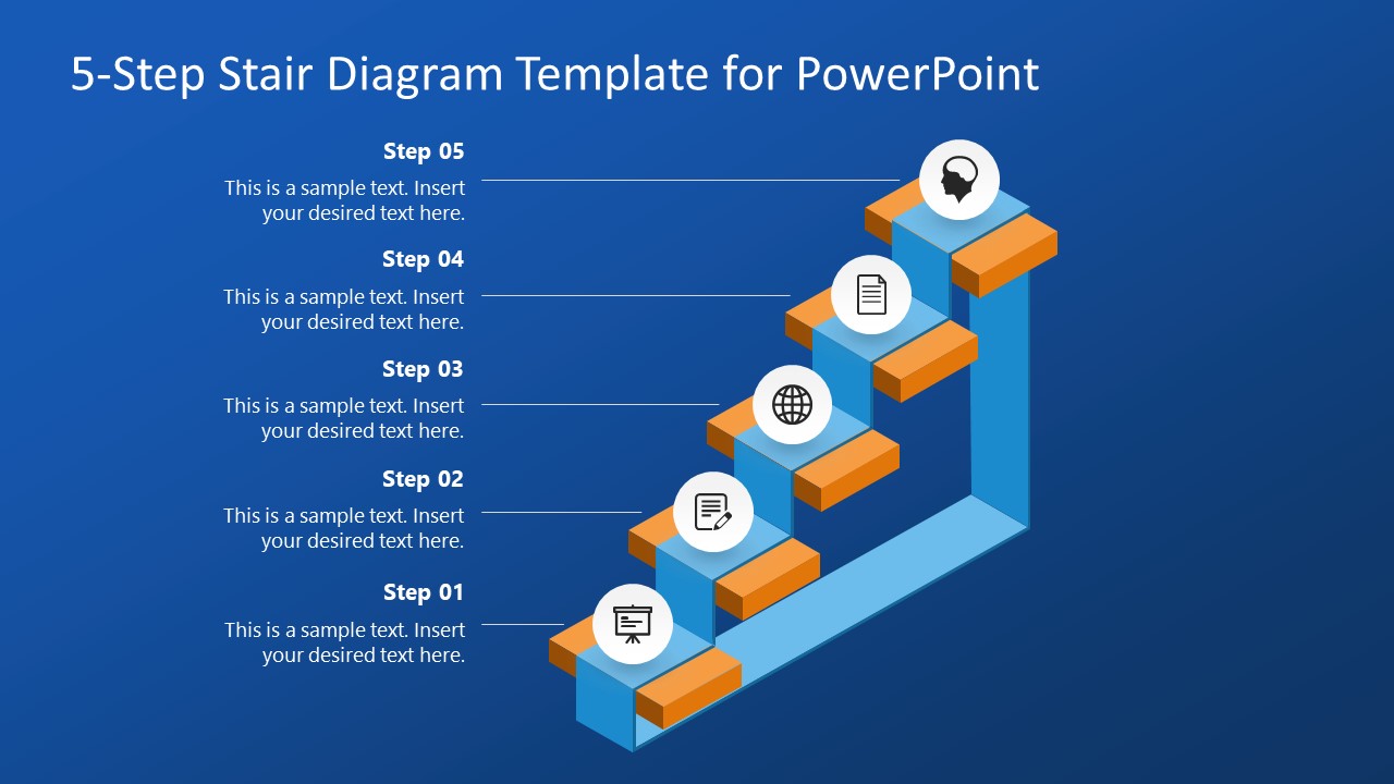 PPT 5 Step Stair Diagram - Editable Presentation Template - SlideModel