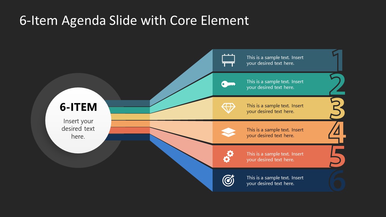 6-Item Agenda Slide Template with Core Element 6-Item Agenda Slide Template with Core Element