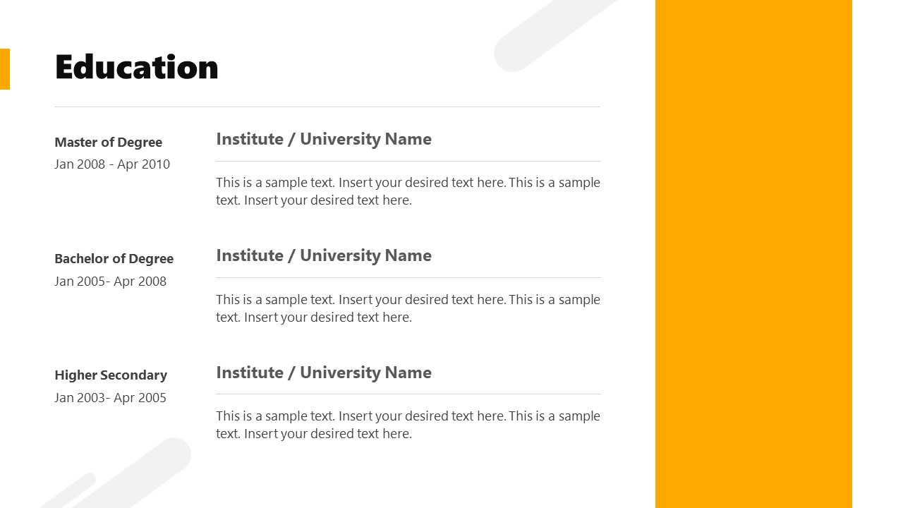 Simple Chronological Resume PowerPoint Template