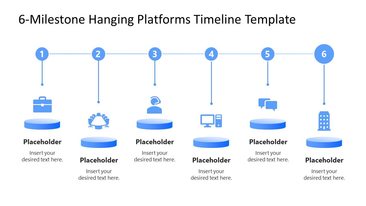 6-Milestone Hanging Platforms Timeline PowerPoint Template