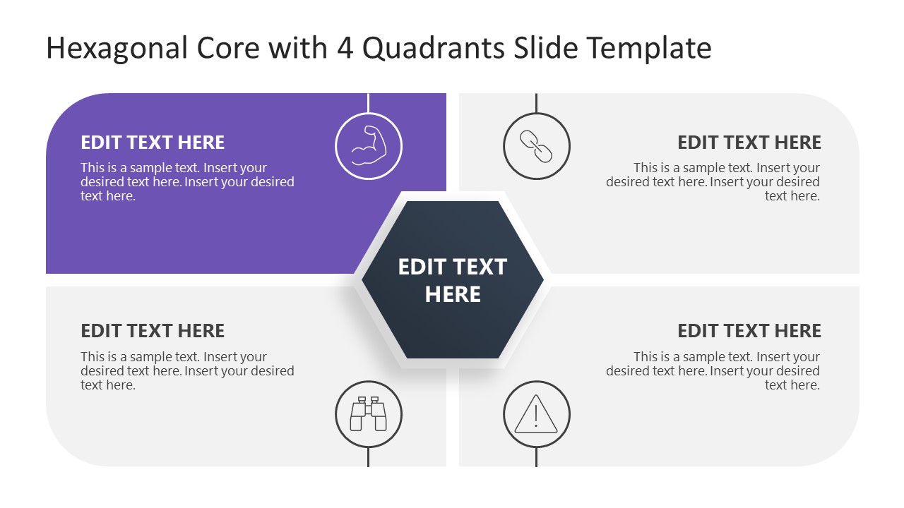 Hexagonal Core with 4 Quadrants PowerPoint Template