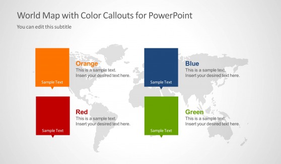 World Map with Color Callouts for PowerPoint - SlideModel