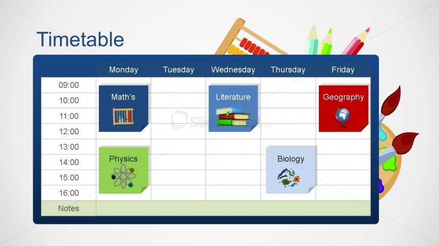 School Timetable Course Icons PowerPoint Template - SlideModel