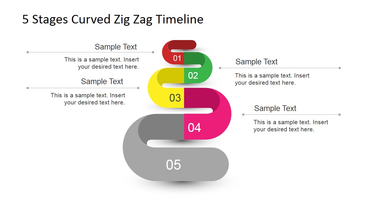 5 Stages Curved Zig Zag Timeline for PowerPoint - SlideModel