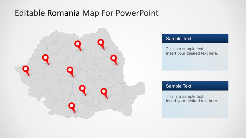 Grey Background Romania PowerPoint Map - SlideModel