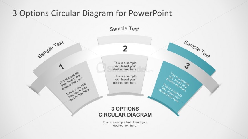 Flat Style 3 Options Fan Diagrams PowerPoint Slides - SlideModel