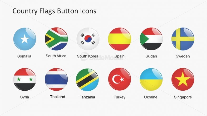Colorful Icon Buttons Country Flags - SlideModel