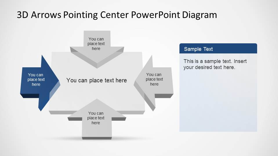 Blue 3D Arrow pointing center east and Three 3D Grey Arrows - SlideModel