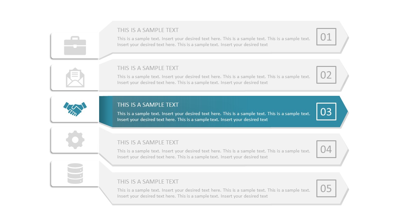 Free Five Arrows with Badges PowerPoint Template - SlideModel